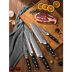 Knife Set, D.Perlla 14 Pieces Kitchen Knife Set with Built-in Sharpener, Stainless Steel Knives Block Set with Unique Waved Pattern, Non-slip Handle, Black