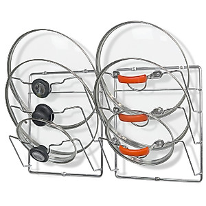 2 Pack - Simple Houseware Cabinet Door/Wall Mount Pot Lid Organizer Rack, Chrome