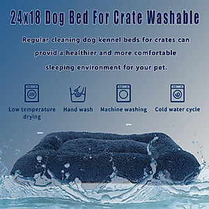 24x18 Dog Bed for Crate Washable,Puppy Bed for Crate 24Inch Luxury Plush Soft Breathable,Square 24 Inch Dog Crate Bed Thick Fluffy Calming Cozy with Anti-Slip Bottom for Up to 25 lbs Pet (Navy Blue)