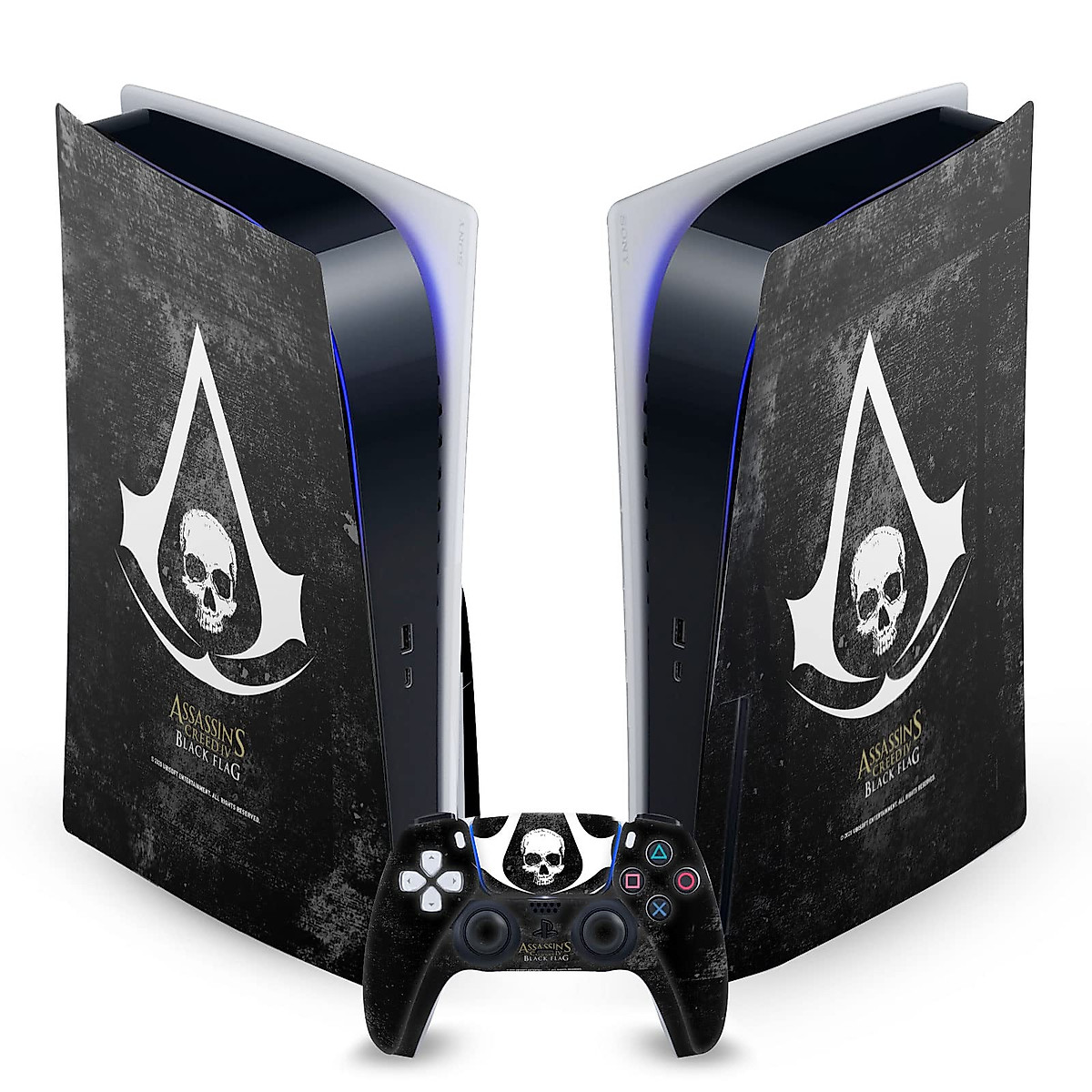 Head Case Designs Officially Licensed Assassin's Creed Grunge Black Flag Logos Vinyl Faceplate Gaming Skin Decal Compatible With Sony PlayStation 5 PS5 Disc Edition Console & DualSense Controller