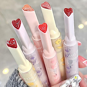 3Pcs Jelly Lipstick, Tinted Lip Gloss Heart Shape Lip Balm, jelly lipstick Moisturizing Lip Glaze, Long Lasting Nourishing Lip Glow Balm,Non-sticky,Vivid Color Glossy cute lip gloss,Lipstick for Girls and Women(1#+2#+3#)
