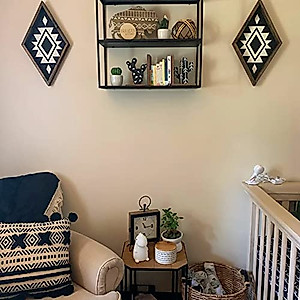 Southwestern Aztec Wall Decor, Geometric Wood Wall Art Print Tribal Boho Western Decorations For Home Living Room Bedroom Nursery Diamond Framed Hanging Farmhouse Style Rustic Artwork Modern(Black)
