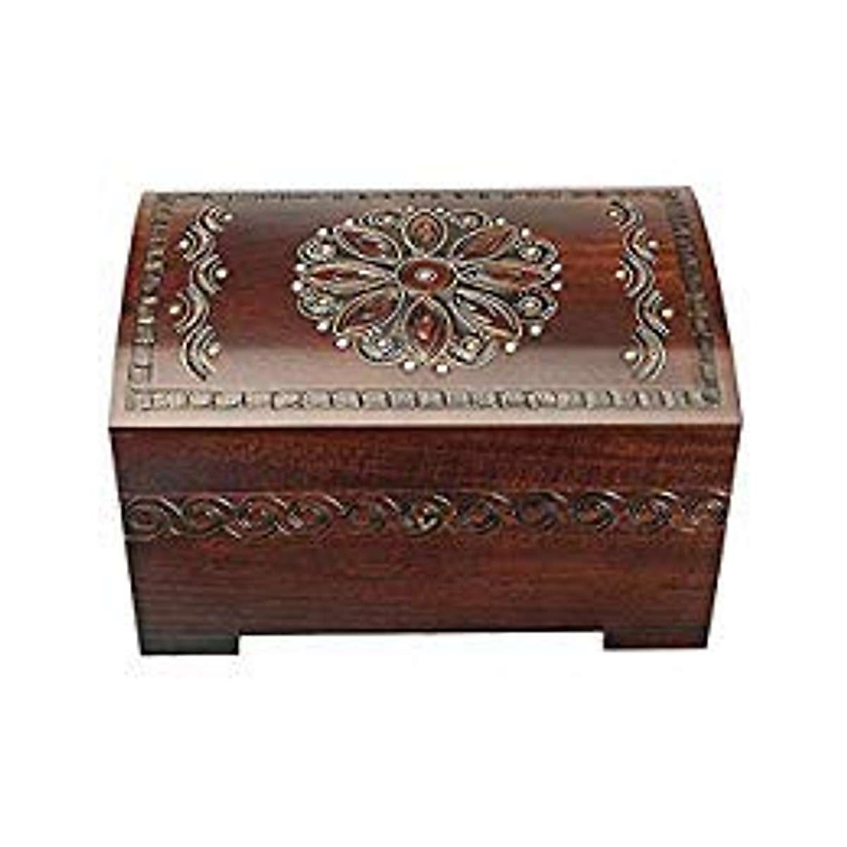 Large Flower and Holly Wood Jewelry Chest with Lock and Key Keepsake Box