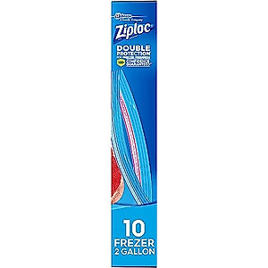 Ziploc 2 Gallon Food Storage Freezer Bags, Grip 'n Seal Technology for Easier Grip, Open, and Close, 10 Count