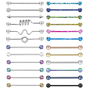 YOVORO 24Pcs 14G Stainless Steel Industrial Barbell Earrings for Women Men Cartilage Helix Piercing Jewelry Industrial Piercing Bar 38MM S