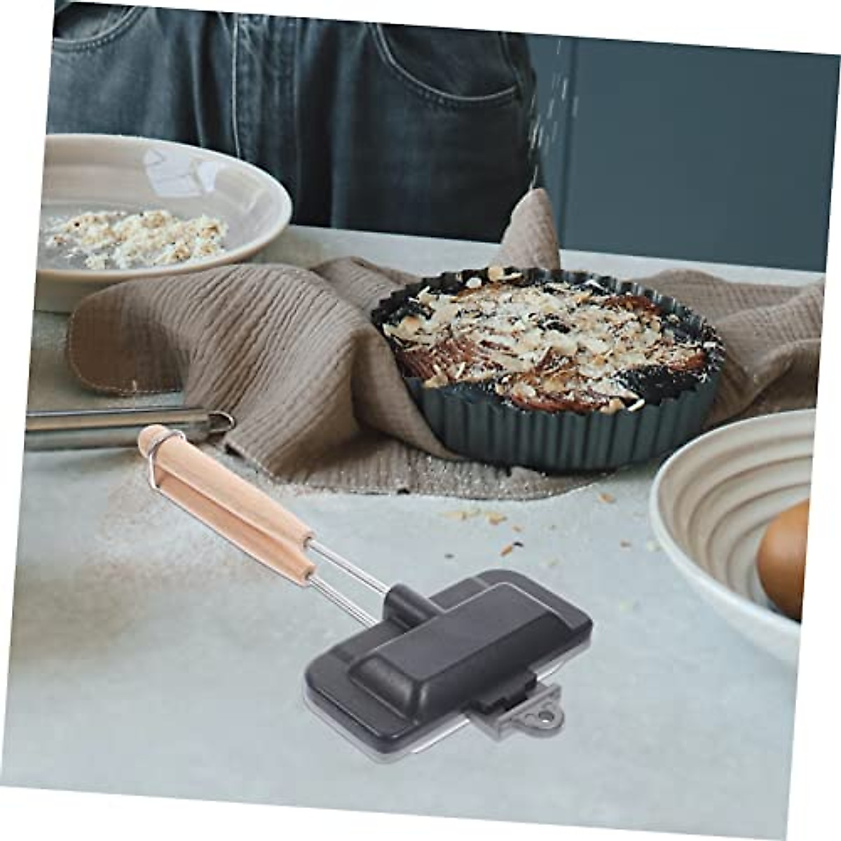 Housoutil Sandwich Pan Loaf Bread Pan Double Sided Baking Pan Nonstick Cookware Kitchen Gadget Snack Pan Home Sandwich Baking Plate Non Stick Aluminum, Wood Breakfast Machine Cheese Mold