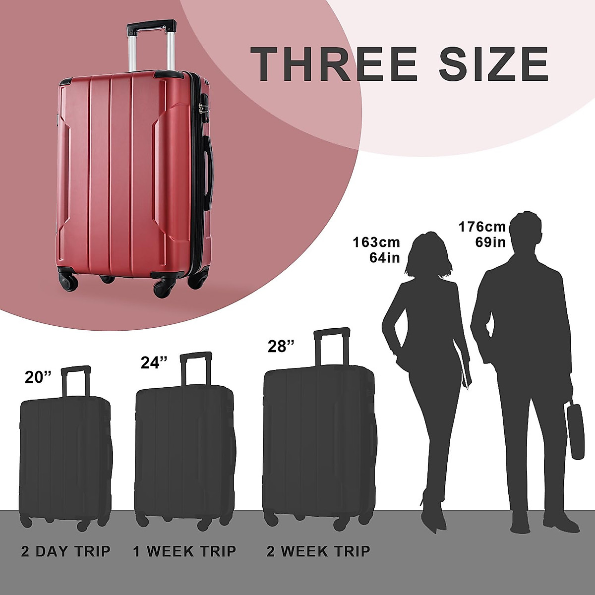 Merax 28 Inch Checked-Large Luggage with Wheels Aluminum Alloy Corner Hard Shell Suitcase TSA Luggage Suitcases for Travel Woman Men(Red)