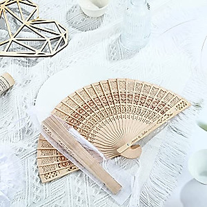 50 Pieces Folding Fans Sandalwood Fans Favors with Tassels and Present Bags Sunflower Pattern Wooden Folding Fan Openwork Hand Held Folding Fans for Wedding Favors Birthday Party Supplies