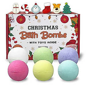 QINGQIU 6 Pack Christmas Bubble Bath Bombs with Christmas Squishy Toys Inside for Kids Girls Boys Women Christmas Stocking Stuffers Gifts