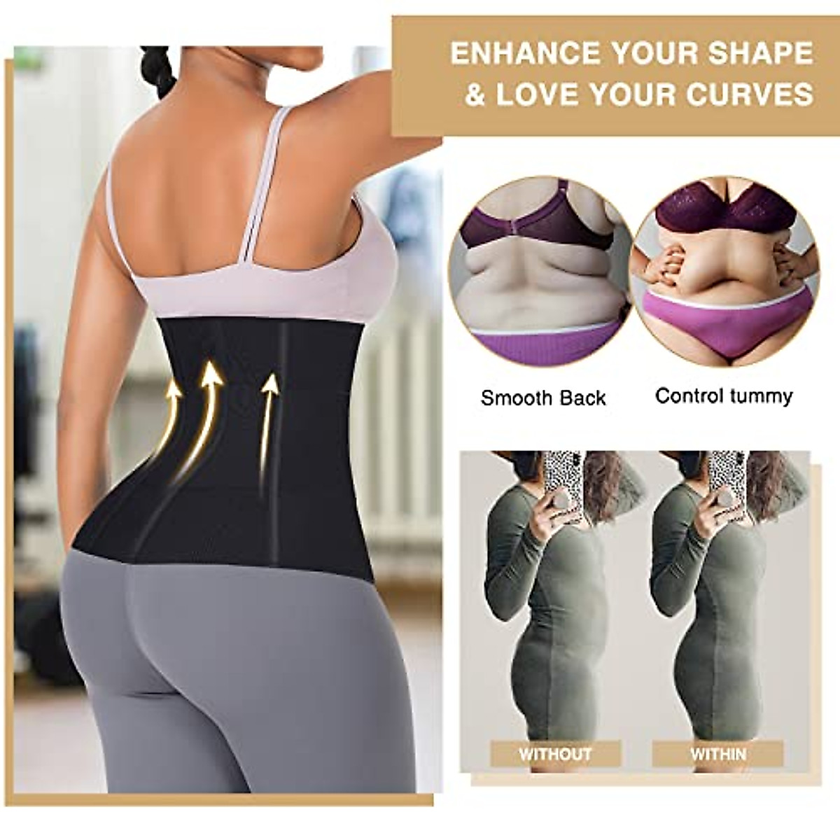 FeelinGirl Waist Trainer for Women Three Trimmer Belts Workout Plus Size Tummy Underbust Sport Girdle Body Shaper With Velcro