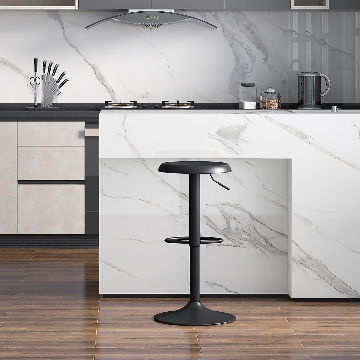 Brage Living Adjustable Bar Stool, Swivel Round Metal Airlift Barstool, Backless Counter Height Bar Chair for Kitchen Dining Room Pub Cafe, 1 pc (Black)