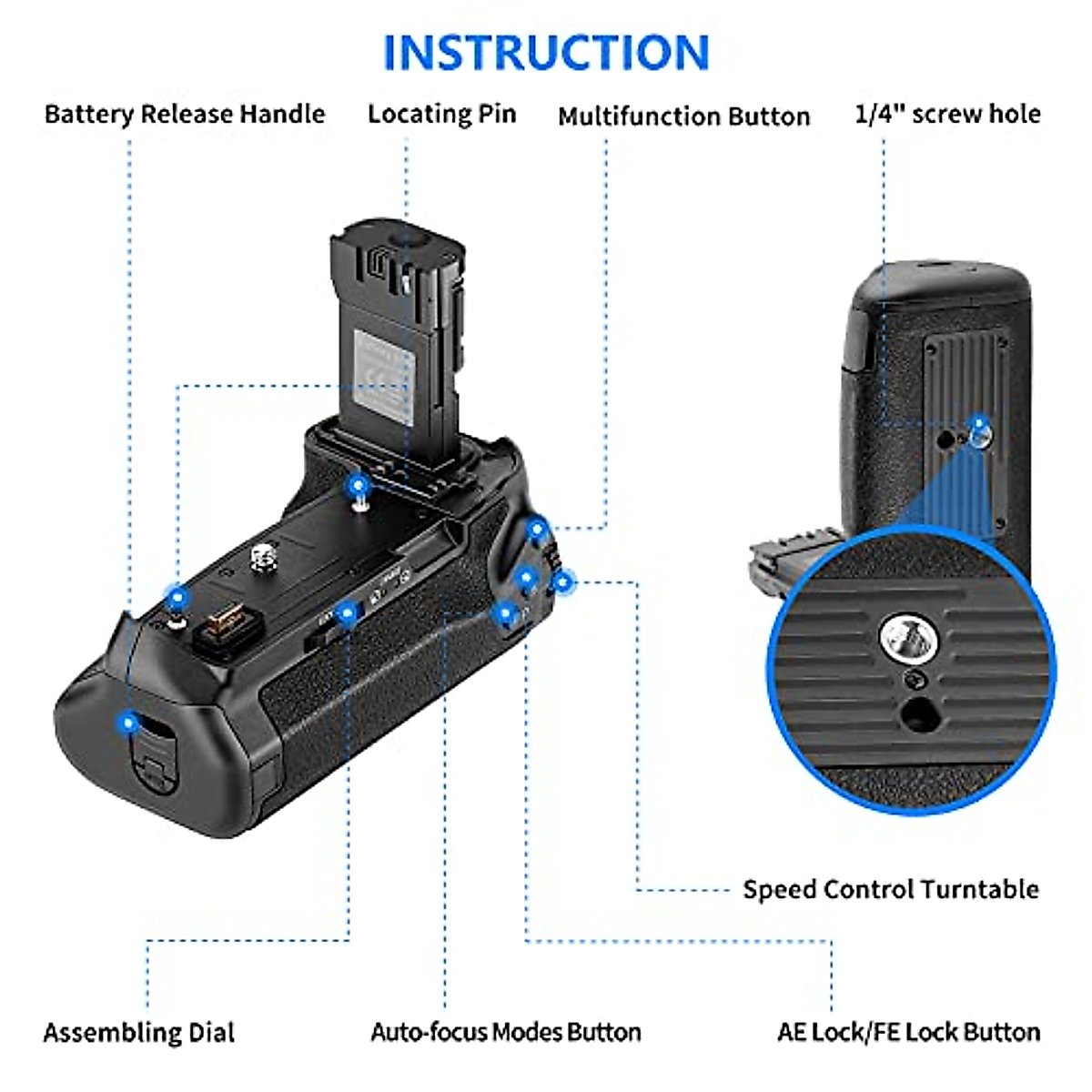 Neewer Vertical Battery Grip with 2.4G Wireless Remote Control ，Compatible with Canon EOS R Mirrorless Digital Camera，Replacement for BG-E22，Works with LP-E6N/LP-E6NH Battery (Battery Not Included)