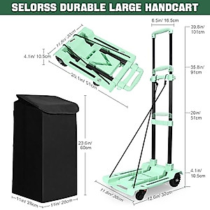 SELORSS 2-in-1 Foldable Hand Truck Utility Cart, Portable Grocery Shopping Cart with Wheels and Removable Waterproof Bag, Collapsible Lightweight Large Capacity for Supermarket, Laundry, Camping