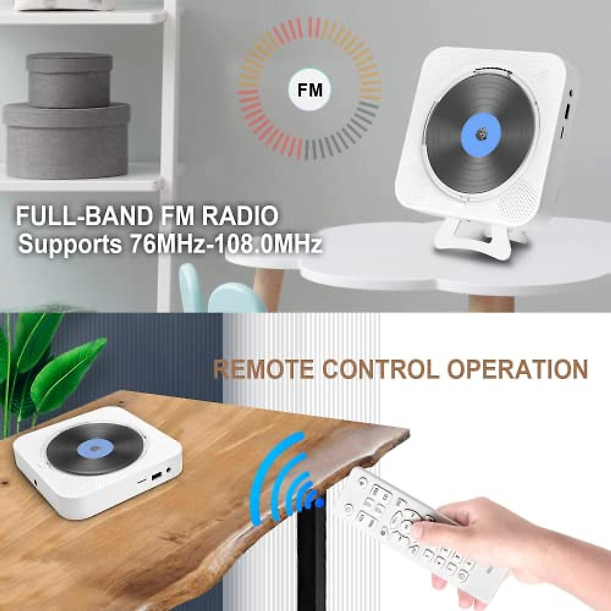 CD Player Portable with Bluetooth - Wall Mountable & Desktop Stand CD ...