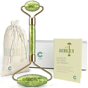 Cytari Chi Jade Rolling Kit 100% Natural Jade Roller | Anti Aging Massage and Lymph Drainage Tool for , Eye, Neck, Body |Wrinkles, and Fine Lines