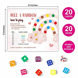 DYIRBIIY 5" x 6" Valentine's Day Party Kids Table Game | Rolling A Rainbow Roll The Dice Game| Valentines Day Dice Game for Kids | 20 Play Cards 20 Colored Dices -TZYX-A05