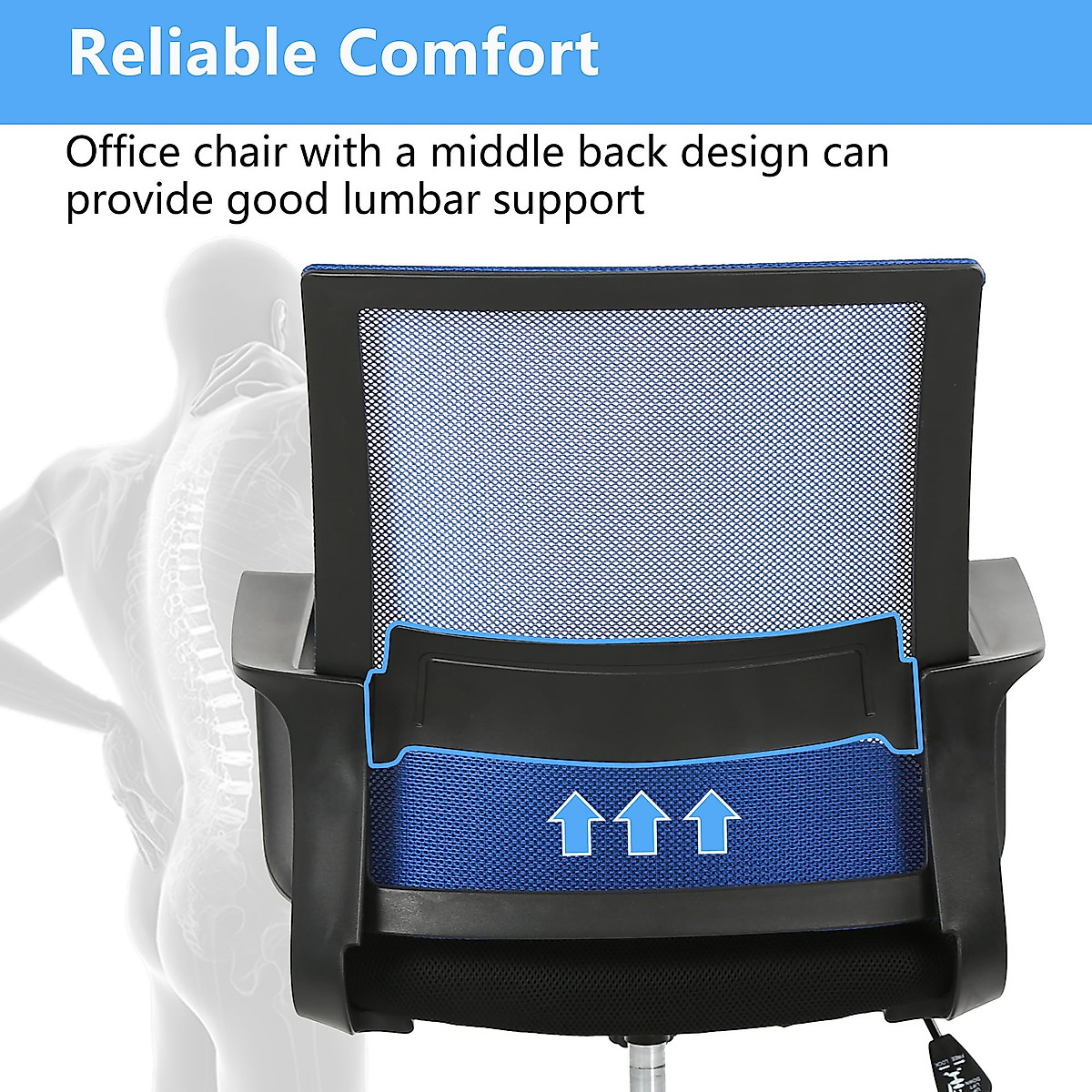 PayLessHere Office Chair Computer Chair Ergonomic Mesh Chair Mid-Back Home Office Swivel Chair Modern Desk Chair with Wheels Armrests Lumbar Support (Blue)