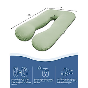 AngQi Pregnancy Pillow, U Shaped Pregnancy Body Pillow, Pregnancy Pillows for Sleeping with Cooling Cotton Zipper Removable Cover (Pale Green)