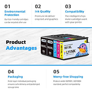 FLYINK 950xl 951xl Ink Cartridges Color Combo 5Pack for HP OfficeJet Pro 8600 8610 8620 8625 Printer