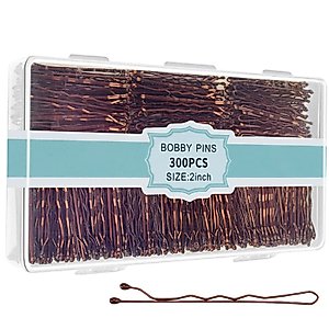 300 Pcs Bobby Pins Brown, EWAGOA Brown Hair Pins for Women Girls and Kids, Invisible curled Hair clips with Storage box, Pain-Free Hairpins（2 Inch Brown）