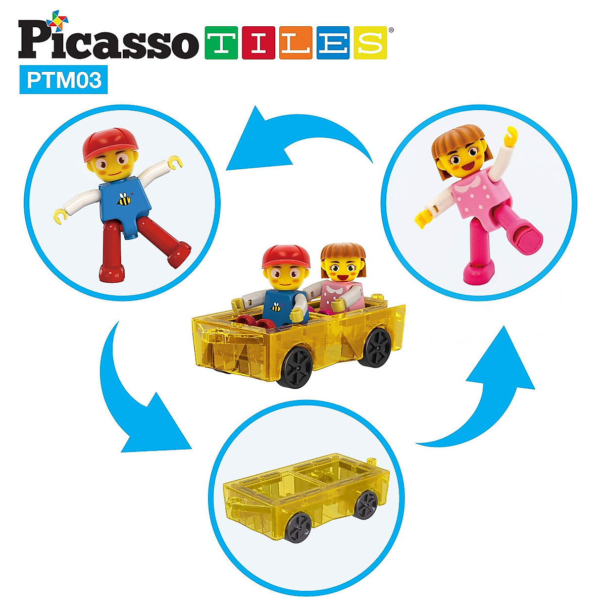 PicassoTiles Mini Magnetic Tiles Expansion Car Truck and Figures Play Set, Kids Building Magnet Bricks STEM & Learning Toys, Magnetic Add-ons, Car Toys, Toddler Preschool 3 years and up boys and girls