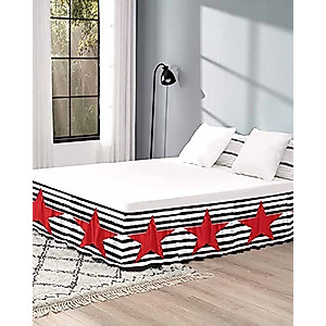 Independence Day Bed Skirt Cal King Size 18 Inch Drop, Adjustable & Elastic Wrap Around Bed Skirts Pleated Luxury Dust Ruffles for Twin Full Queen Cal King Base Bed, Red Stasr Black Stripes Farmhouse