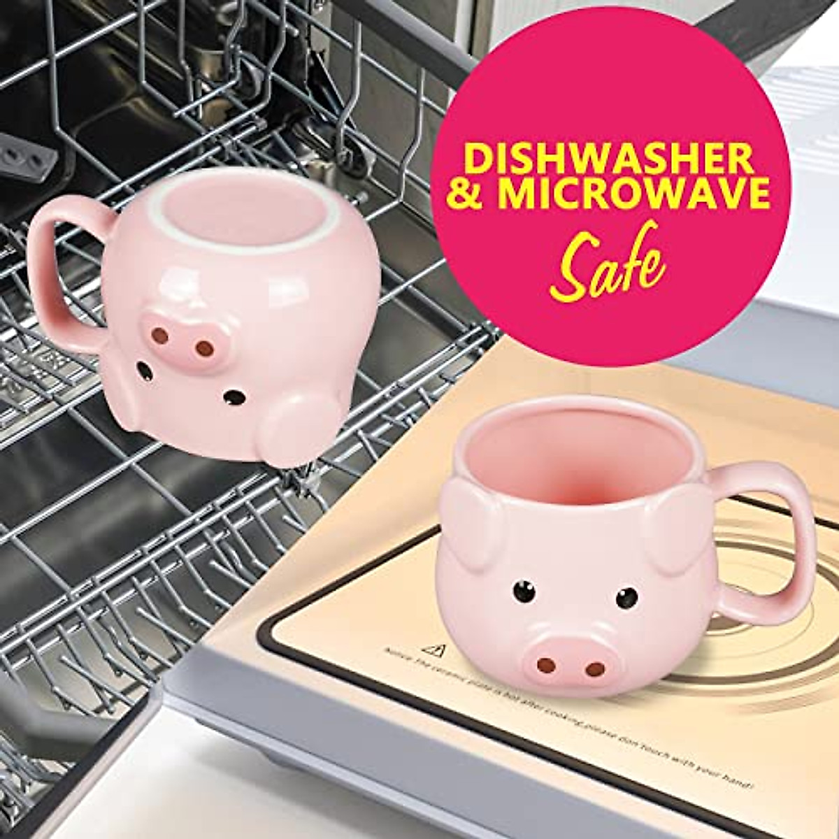 ToCooTo Pig Coffee Mug 14 oz Ceramic Novelty Coffee Mug 3D Porcelain Tea Mug for Women Christmas Housewarming Holiday Birthday Gifts for Women Mom Kids Teacher and Best Friend Pink
