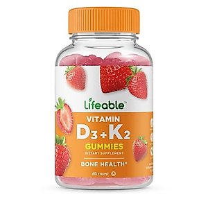Lifeable Vitamin D3 + K2 - Great Tasting Natural Flavor Gummy Supplement Vitamins - Gluten Free Vegetarian and Non-GMO Chewable - for Strong and Healthy Bones - 60 Gummies (Adults)