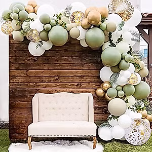 Sweet Baby Co. Sage Green Balloon Garland Kit for Neutral Arch with Matte Sage Olive, Taupe, White, Gold Metallic, Confetti Balloons for Baby Shower, Eucalyptus Party Decorations, Birthday Ballon Wall