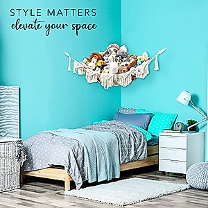 Huddle Macrame Stuffed Animal Hammock for Stuffed Animals - The Original Designer Washable No-Drill Install Toy Net for Stuffed Animals Storage - Boho Stuffed Animal Net Plush Pet Net Corner Display