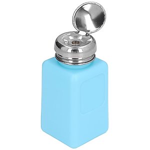 Oumefar 200ML Press Type Solvent Dispenser ESD Anti Static Square Bottle ESD Alcohol Dispenser Pump Bottle Liquid Dispenser with Stainless Steel Lid(Blue)
