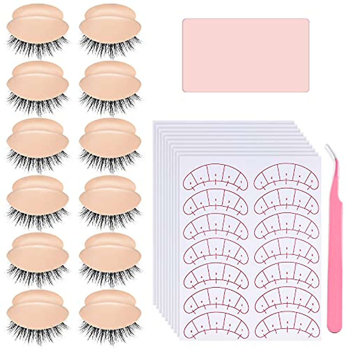 6 Pairs Replacement Eyelids Removable Realistic Eyelids with Eyelashes for Mannequin Head with 10 Pieces Eye Mapping Stickers for Lash Extension Training Eyelash Practice, Makeup Eyelash (Nude)