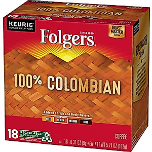 Folgers K Cups 100% Colombian Coffee for Keurig Makers, Medium Roast, 72 Count