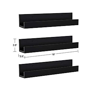 Kate and Laurel Levie Modern Floating Wood Wall Shelves, 18 inches, Set of 3, Black, Chic Picture Frame Ledges for Wall