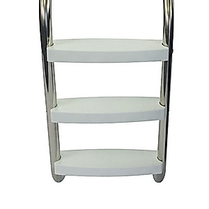 Aqua Select Three Tread Stainless Steel Pool Ladder | Entry and Exit System for In-Ground Swimming Pools | 250 Pound Capacity | 1.90-Inch Outer Diameter | with Non-Slip Plastic White Steps