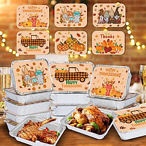 CIEOVO 36 Pack Thanksgiving Aluminum Food Containers with Lids, Watercolor Thanksgiving Leftover Containers Disposable Turkey Aluminum Containers for Fall Thanksgiving Party Supplies