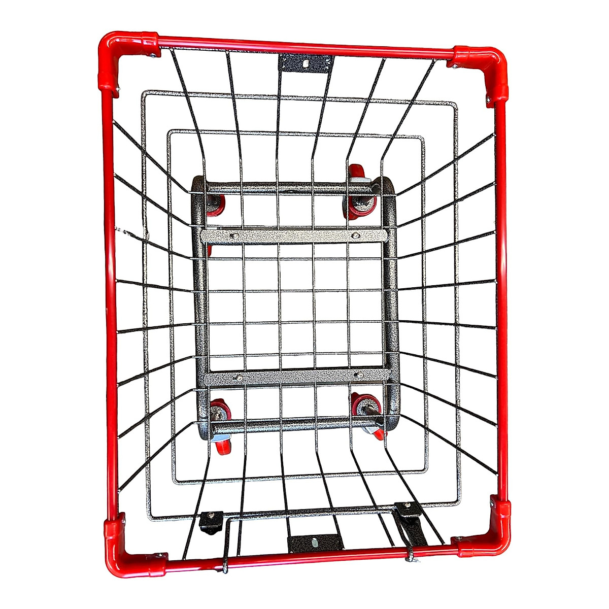 CHAMINUSA U HANDDLE Grocery & Laundry CART 1.5 Bushel (Gunpowder Metal) Red, Blue Trim (Red)