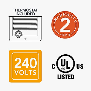 Cadet Com-Pak Electric Wall Heater Complete Unit with Thermostat (Model: CSC152TW, Part: 67506), 5120/3840 BTU, 240/208 Volt, 1500/1125 Watt, White