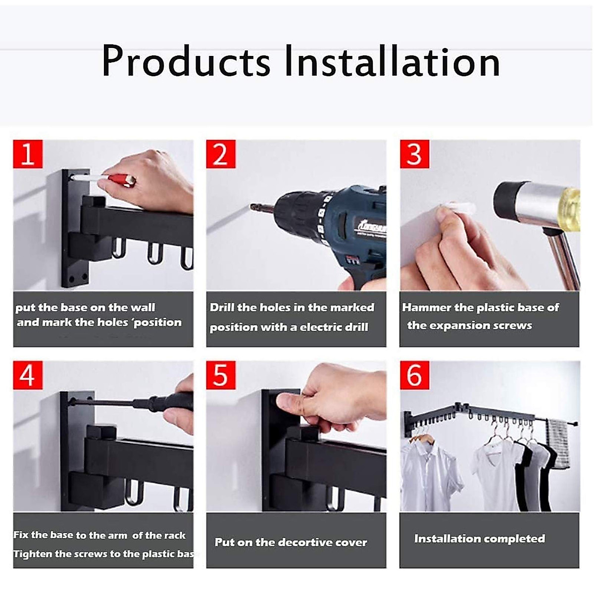 ZXFF Wall-Mounted Clothes Drying Rack, Suitable for Indoor and Outdoor Telescopic Clothes Poles, Can Be Rotated 180° Left and Right to Save Space (Color : B)