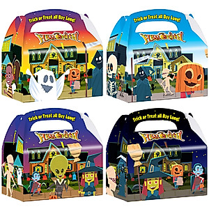 ArtCreativity Halloween Treat Boxes, Set of 12, Cardboard Paper Halloween Candy Boxes with Carry Handles, Adorable Trick or Treat Supplies, Halloween Goodie Bags for Sweets, Toys, Gifts, and More