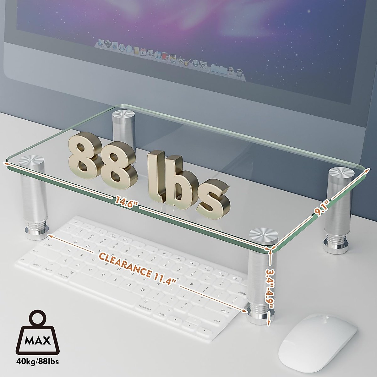 Clear Computer Monitor Stand Riser with Height Adjustable Multi Media Desktop Stand for Flat Screen LCD LED, Laptop/Notebook/Xbox One,HD01T-002