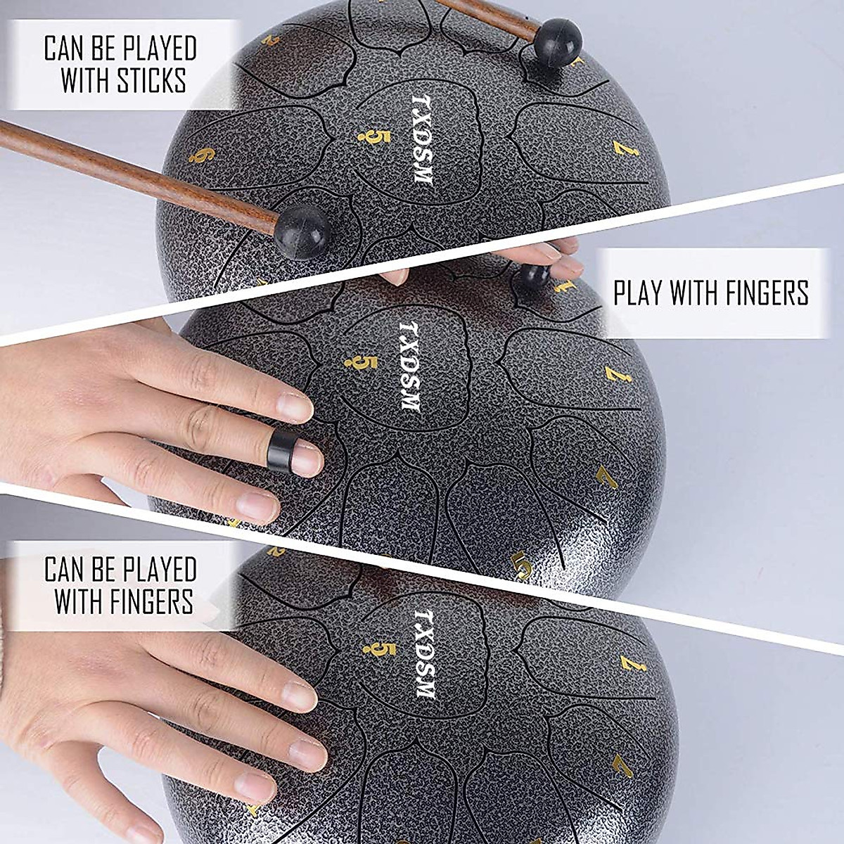 EGMI Tongue Drum 10 Inch 11 Note Percussion Instrument Tank Drum with Mallets Mallet Bracket Cleaning Cloth Finger Picks Music Book Sticker Notes Travel Bag, Portable for Concert Yoga (Silver)