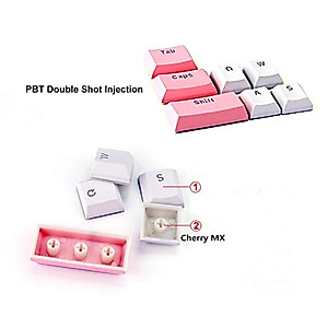 OEM Profile 104 Doubleshot PBT ANSI Layout Keycaps for Mechanical Keyboard,Key caps,Durable Translucent Backlit Key Compatible Gaming Keyboard keycaps for 61/87/104 Keyboards(Pink White Combo)