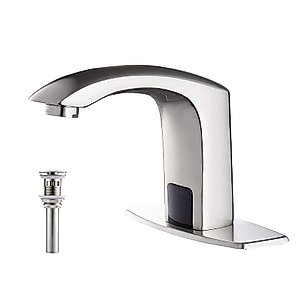 Automatic Sensor Touchless Bathroom Sink Faucet Hands-Free Bathroom Sink Faucet with Overflow Drain Aerator Bath Tub Lavatory Vanity Brushed Nickel Commercial One Hole Brass Basin Mixer Tap