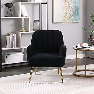 HANLIVES Accent Chair Set of 2,Modern Mid Century Velvet Sherpa Armchair,Comfy Arm Chair for Living Room Bedroom Office Waiting Room,Barrel Chairs(Black*2)