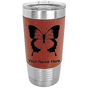 LaserGram 20oz Vacuum Insulated Tumbler Mug, Swallowtail Butterfly, Personalized Engraving Included (Faux Leather, Basketball Style)