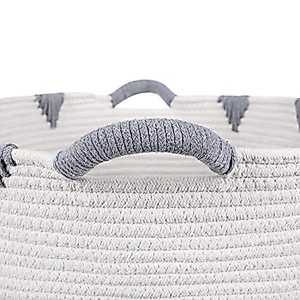 Large Storage Woven Basket, Decorative Basket for Toys, Blankets,Laundry, Towel, Magazine, Baby Nursery Basket by Braided Crown (Beige-Gray)