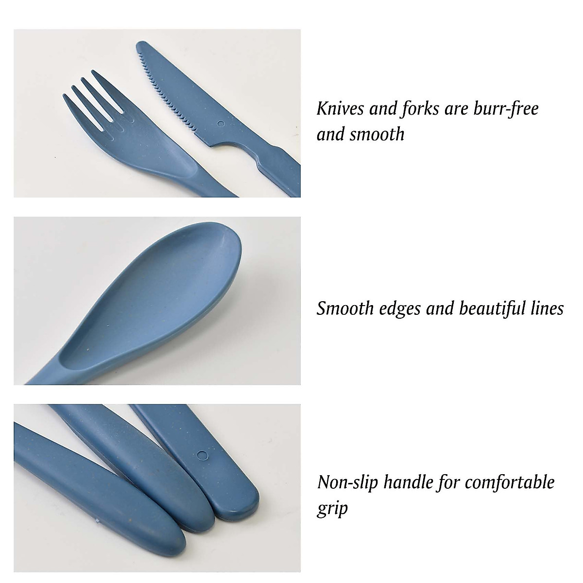 8 Sets Knives Spoons and Forks, Thickened Design Wheat Straw Cutlery, Reusable Utensils Set for Kid or Adult, Fork Spoon Knife Set for Party, Travel, Work, Picnic, Camping (Blue and green)
