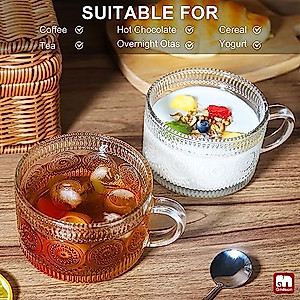 GMISUN Vintage Coffee Mugs, 14oz Glass Coffee Mug Set with Bamboo Lids, Large Clear Coffee Mug with Spoons, Big Coffee Cup Set with Handle, Clear Coffee Cups for Coffee, Iced Coffee (2 Pack)