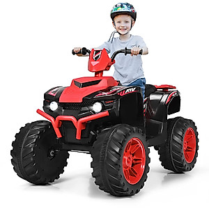 OLAKIDS 12V Kids Ride On ATV, 4 Wheeler Electric Vehicle for Toddlers, Battery Powered Motorized Quad Toy Car for Boys Girls with LED Lights, Music, Horn, High Low Speed, Soft Start (Red)